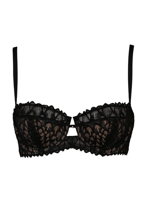 Lacy Keyhole Balconette Bra - Black - Chérie Amour